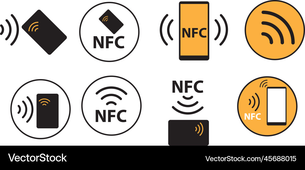 Nfc icon set contactless wireless pay sign logo Vector Image