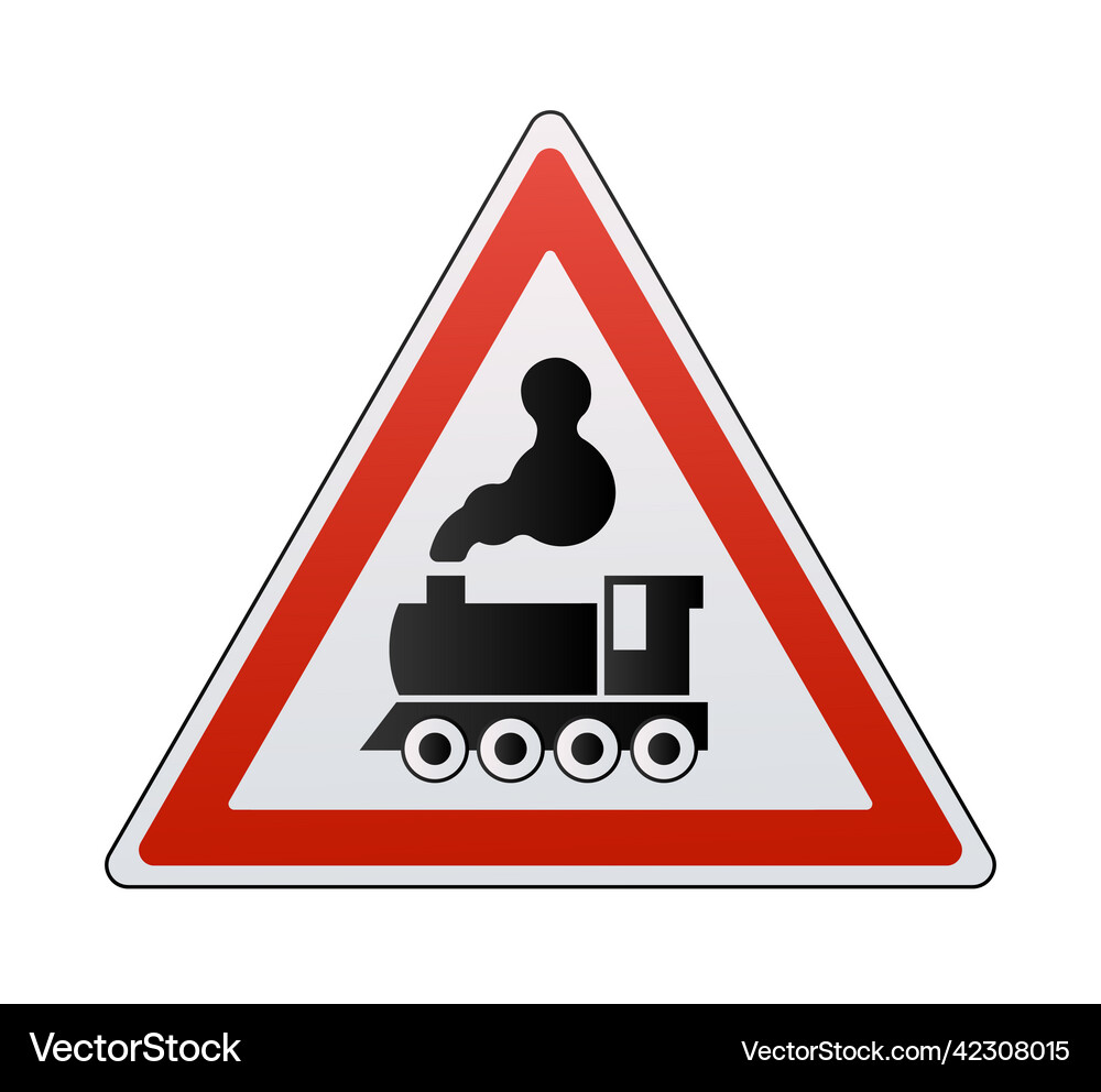 Railway train level crossing road sign Royalty Free Vector
