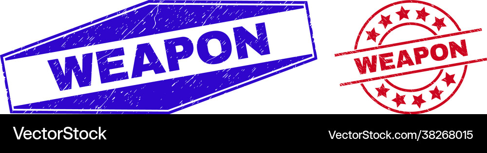 Weapon textured watermarks in circle and hexagon Vector Image