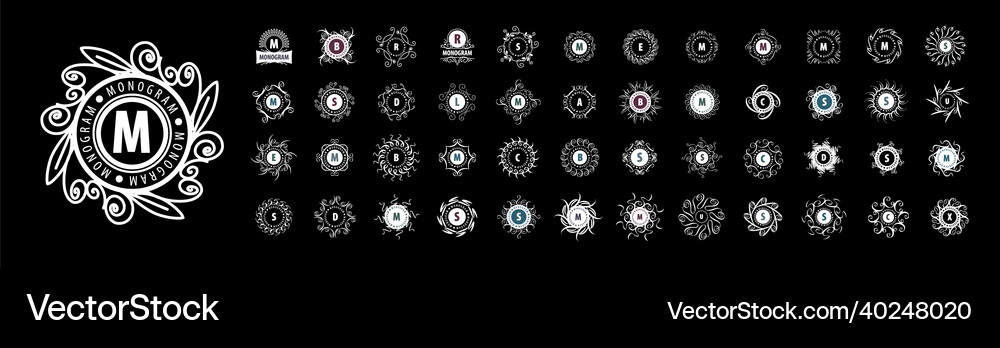 A set of monogram logos on black Royalty Free Vector Image