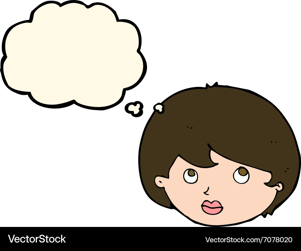 Cartoon female face looking upwards with thought Vector Image
