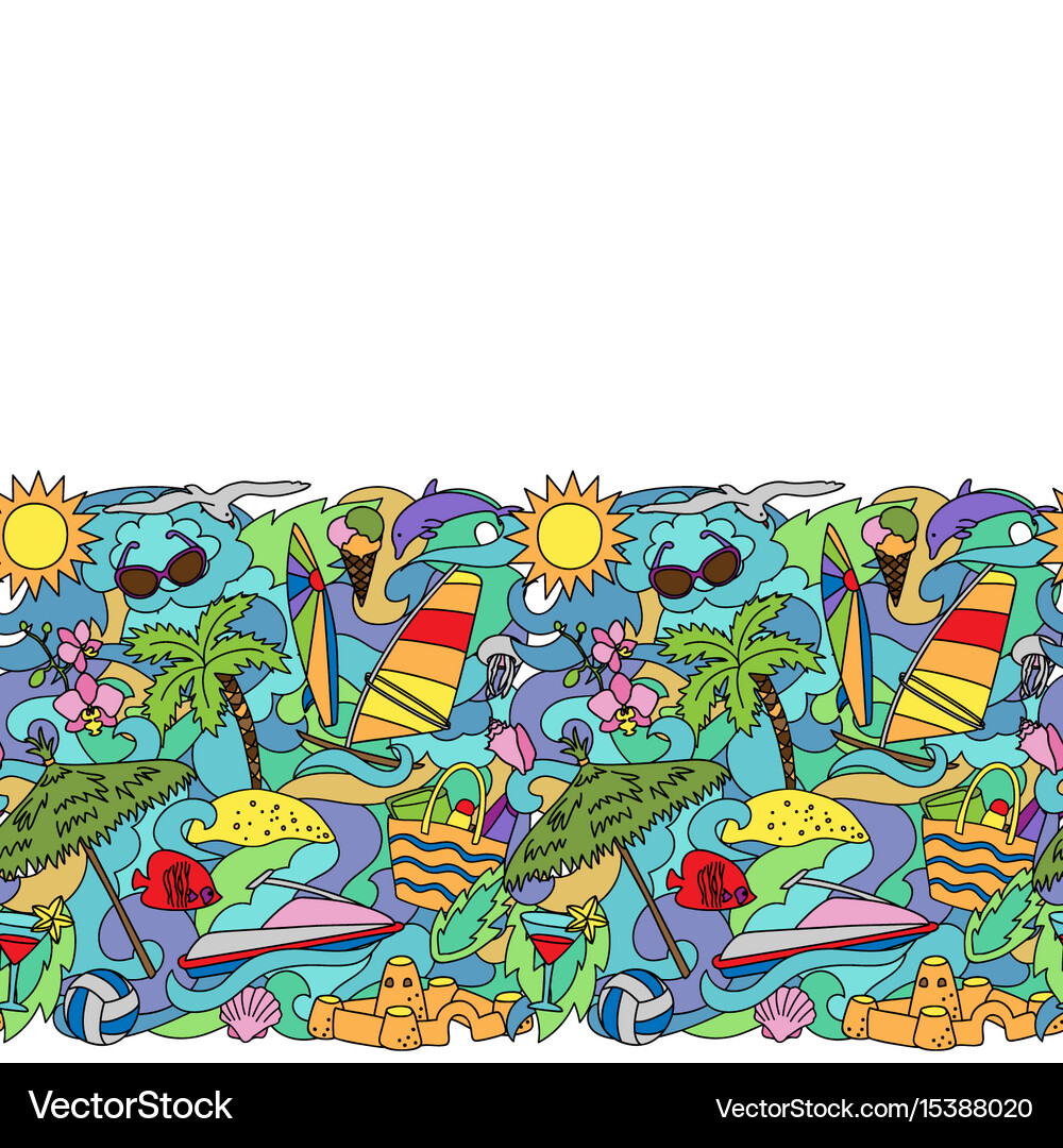 Doodle summer beach seamless border Royalty Free Vector