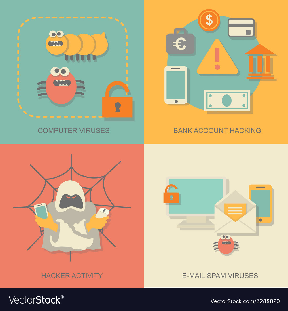 Hacker activity computer and e-mail spam viruses Vector Image