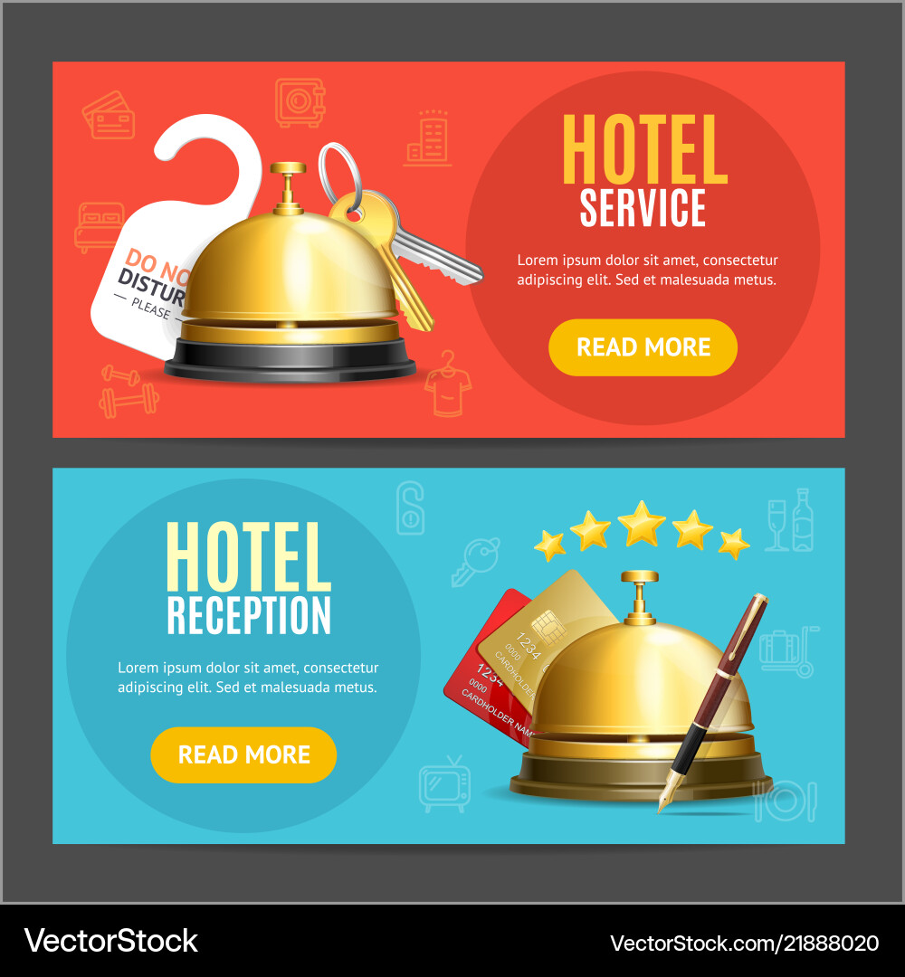Hotel reception service banner horizontal set Vector Image