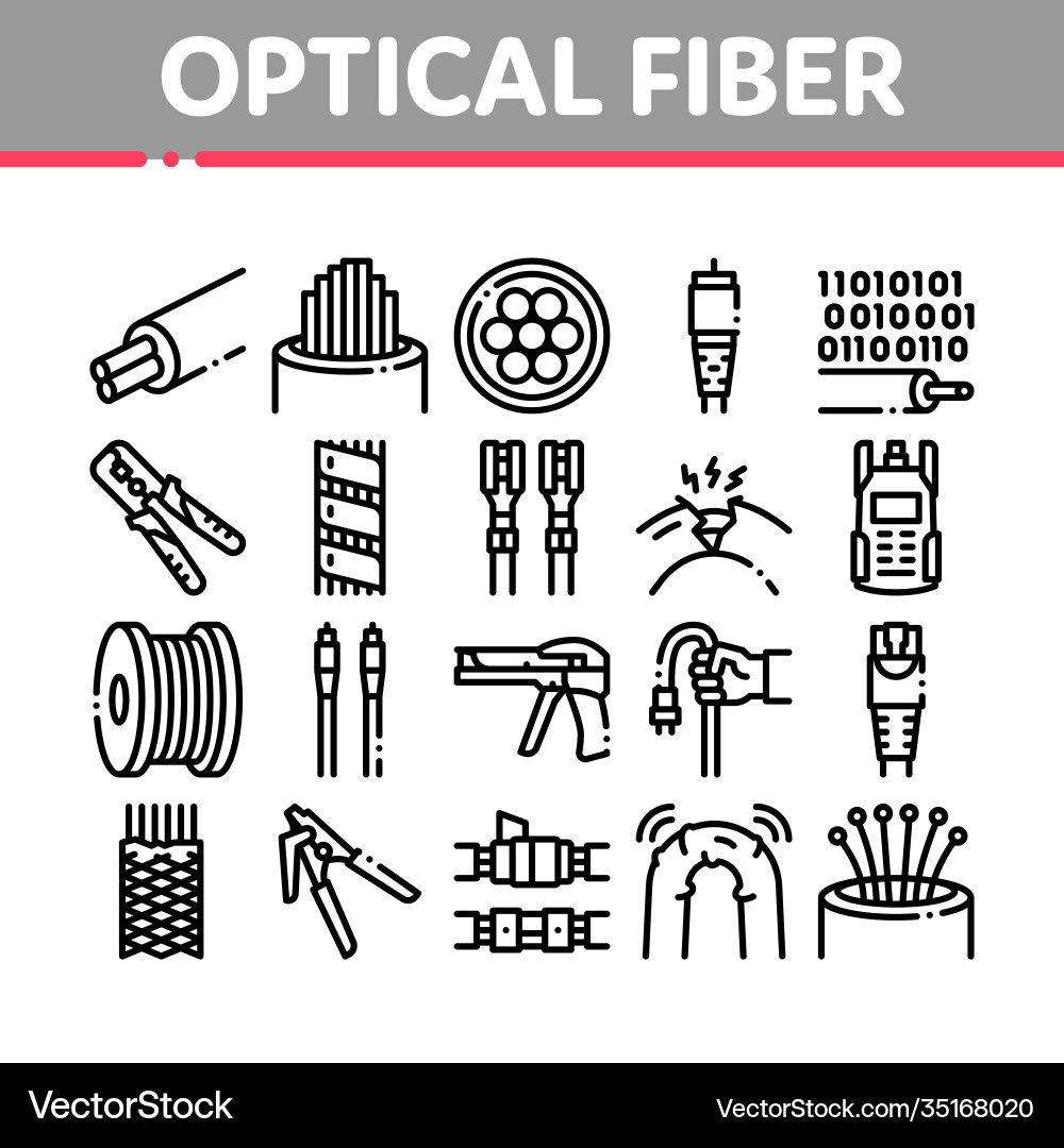 Optical fiber cable collection icons set Vector Image