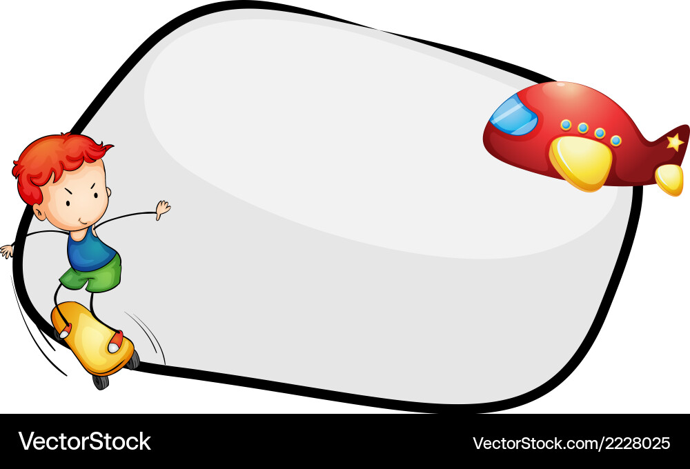 An empty template with an airplane and a young boy