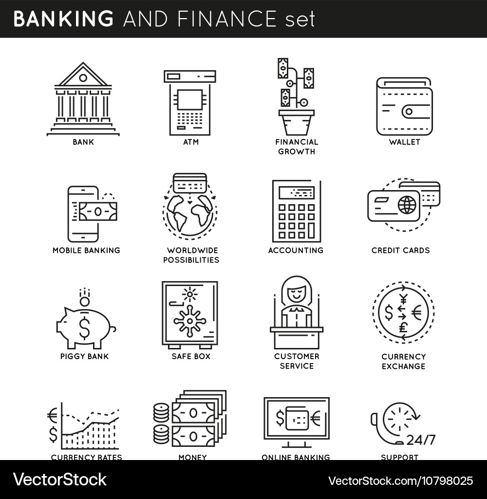 Banking and finance linear icons set Royalty Free Vector