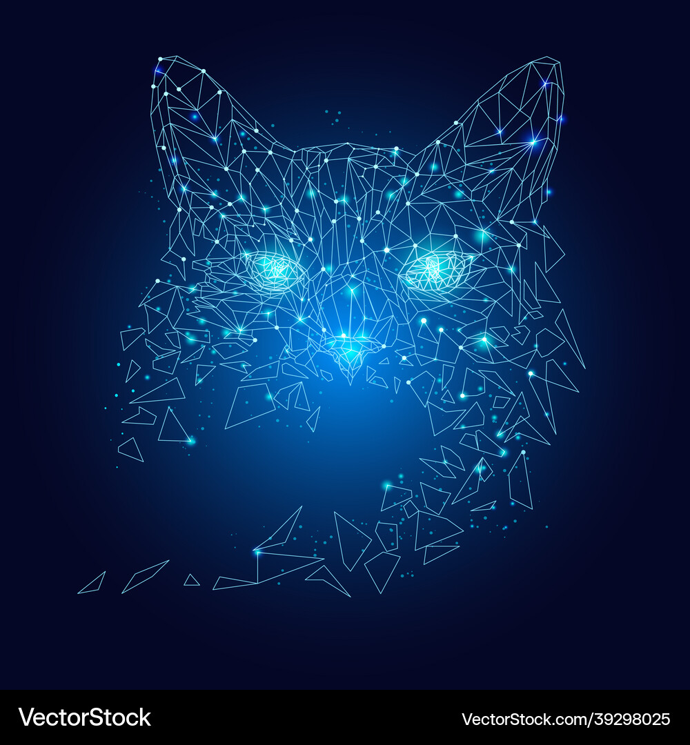 Cat head made of polygonal lines Royalty Free Vector Image