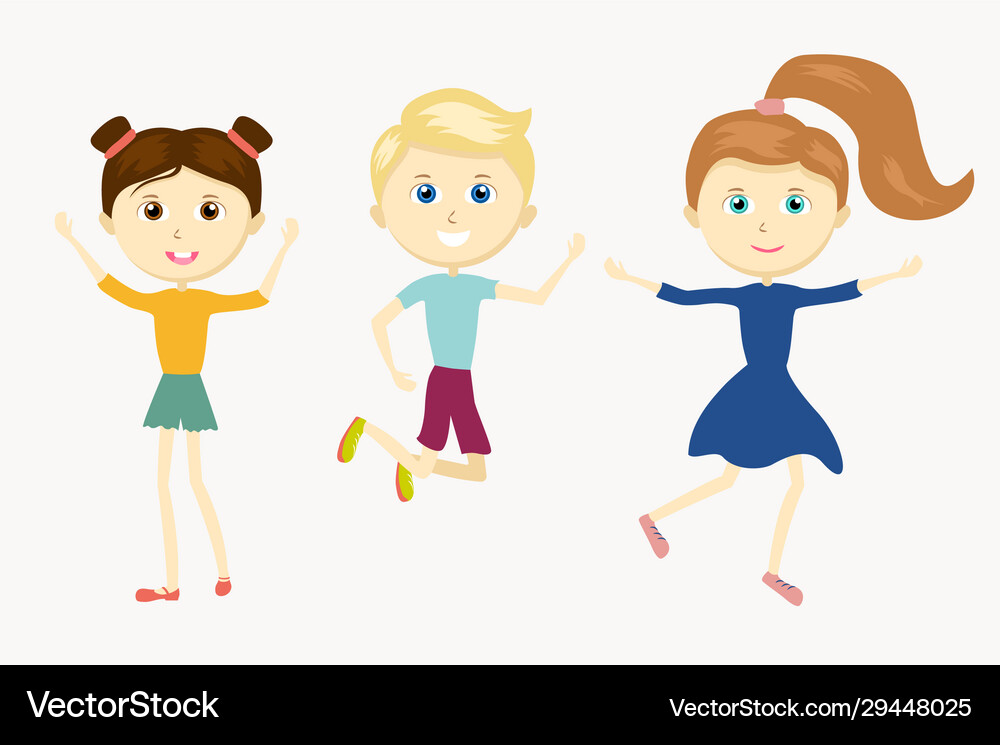Group happy cute character jumping kids Royalty Free Vector
