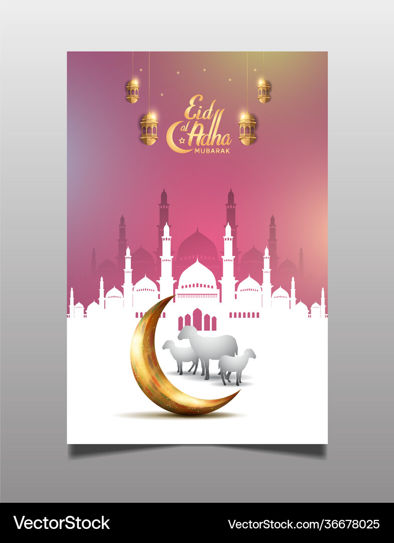 Muslim celebration with white sheep mosque Vector Image