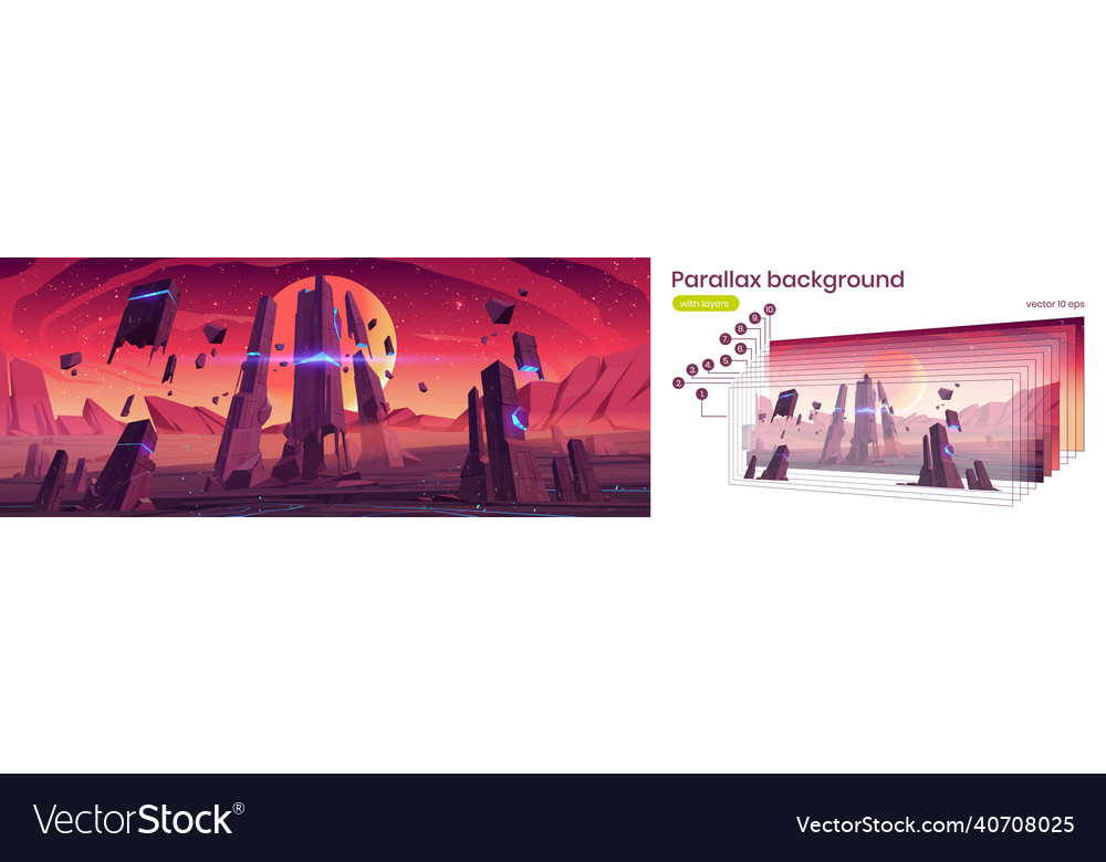Parallax background alien planet surface landscape