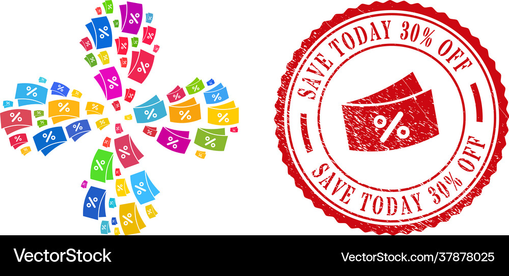 Save today 30 percent off distress stamp Vector Image