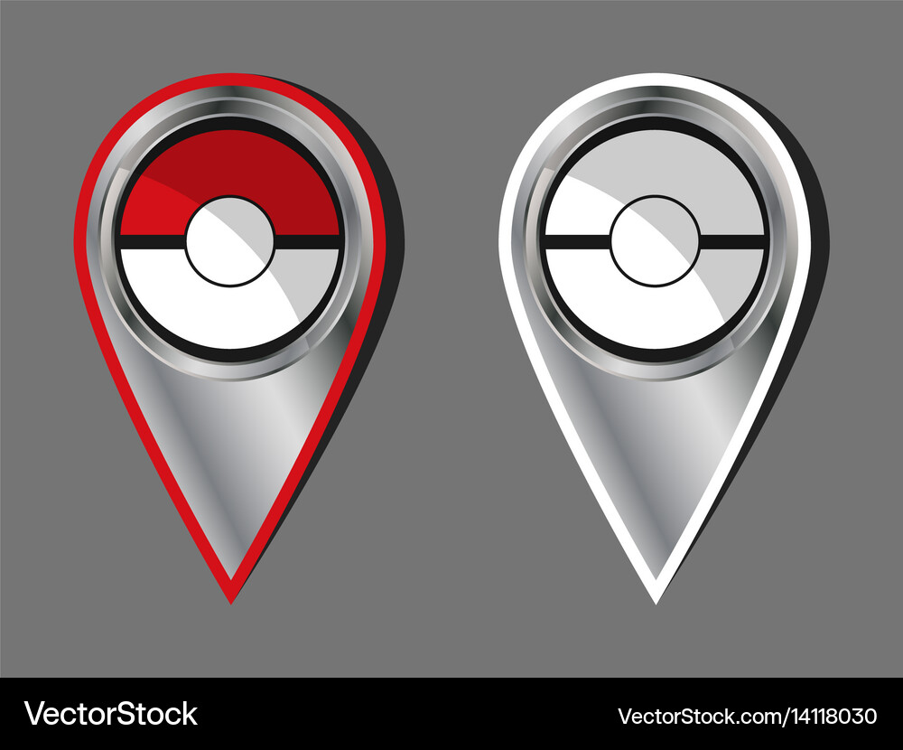 Active and passive chrome map pokeball style pins Vector Image
