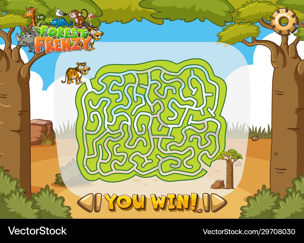 Game template design with maze in jungle Vector Image