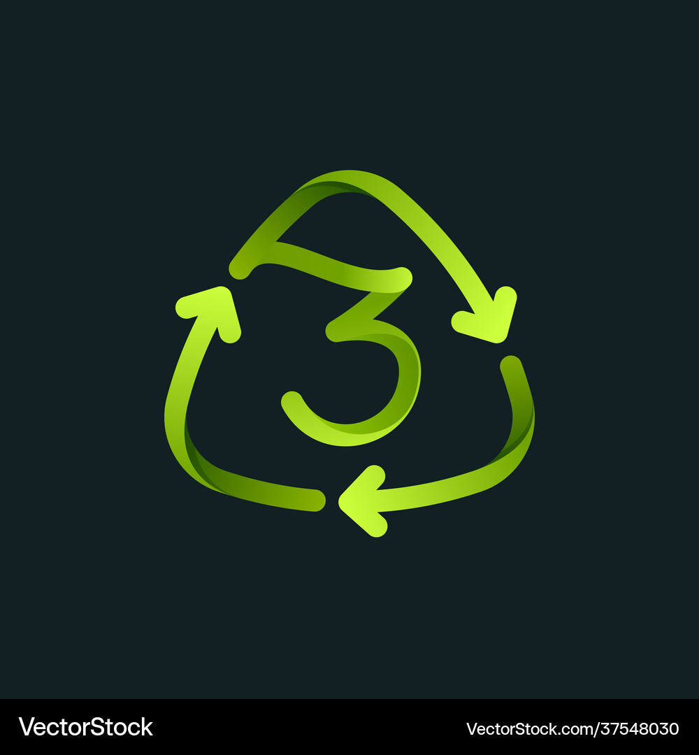 Recycling symbol with number three line logo Vector Image