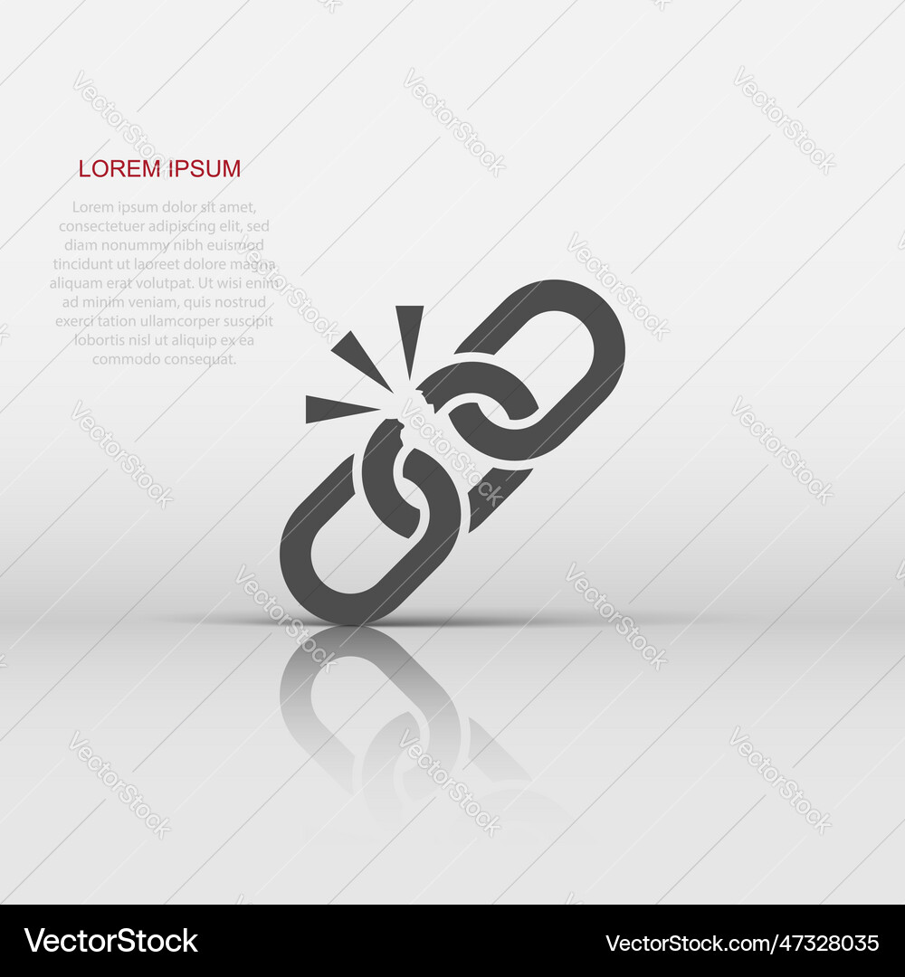 Broken chain sign icon in flat style disconnect Vector Image