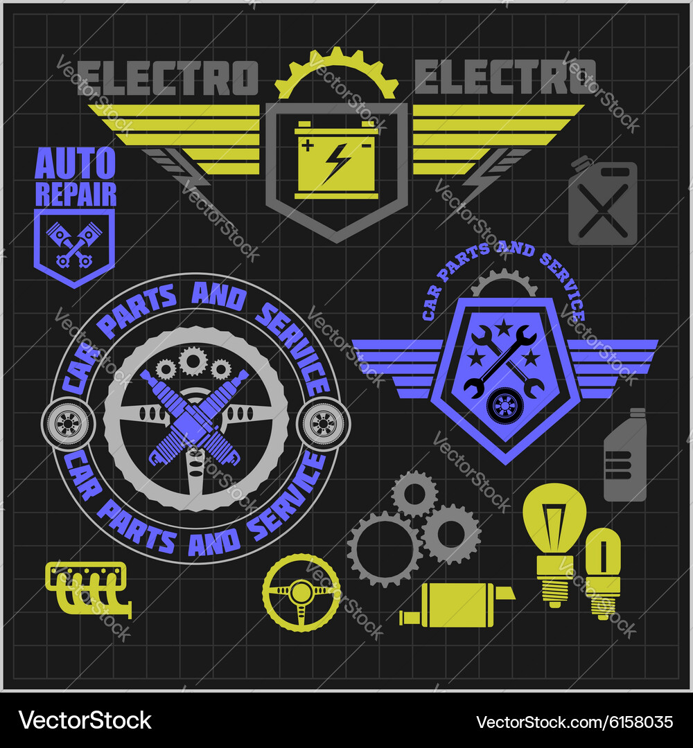 Car service icons and labels set Royalty Free Vector Image