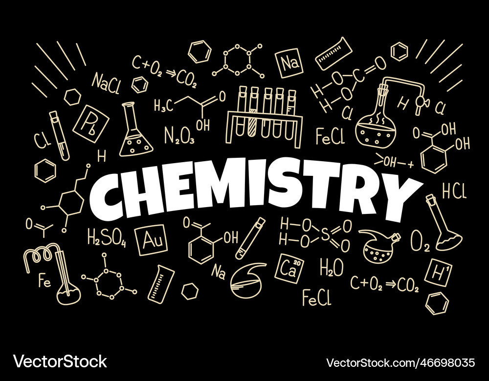 Chemistry background with formulas and symbols Vector Image