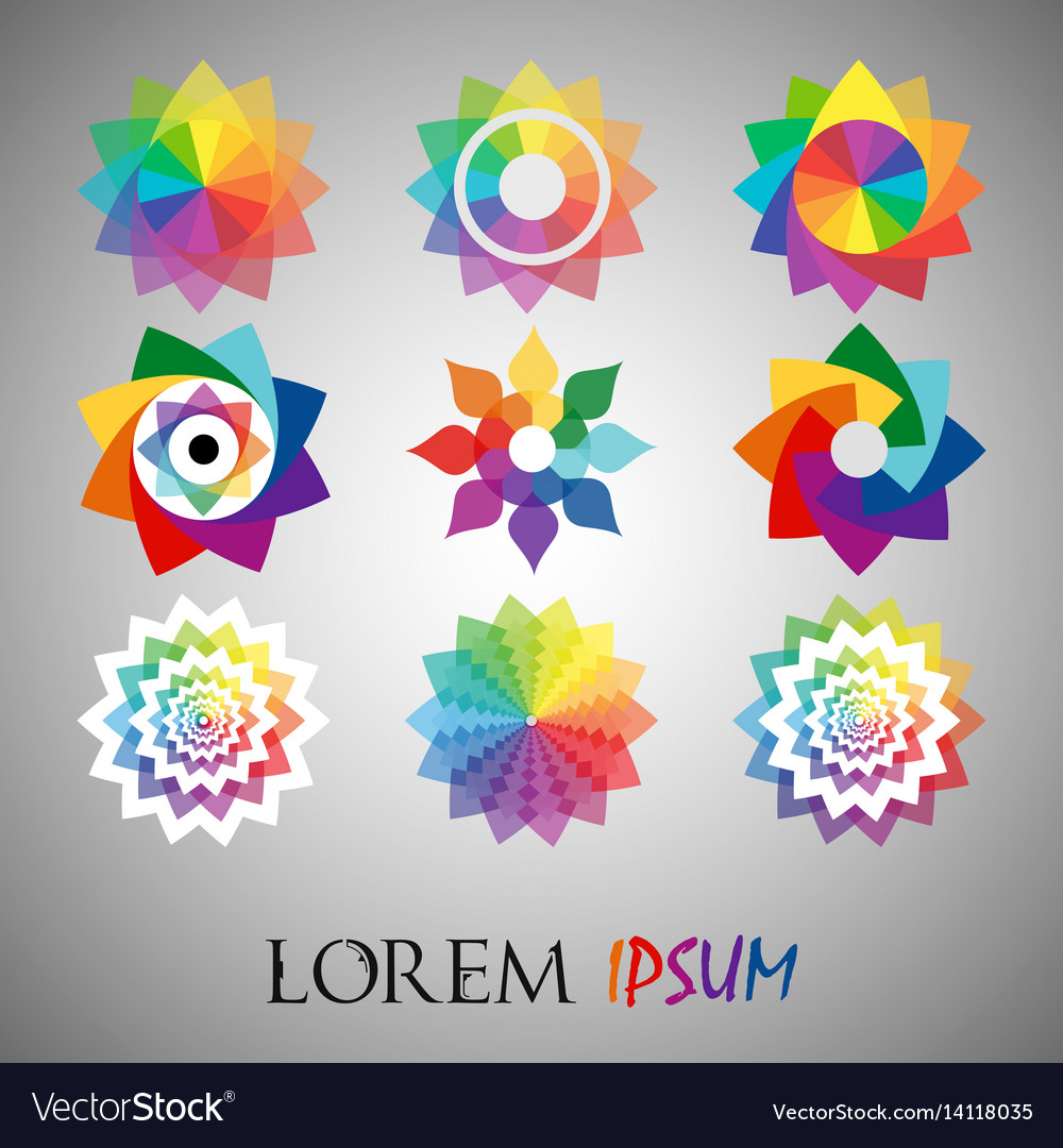 Pack 9 transparent rainbow abstract geometric Vector Image