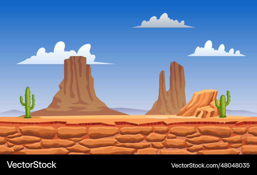 Seamless desert landscape with cactus and stone Vector Image