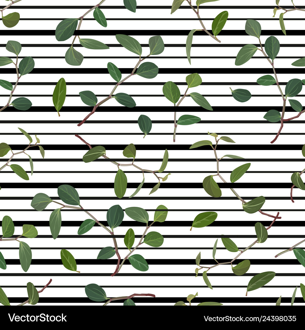 Seamless pattern green leaves and branches of Vector Image