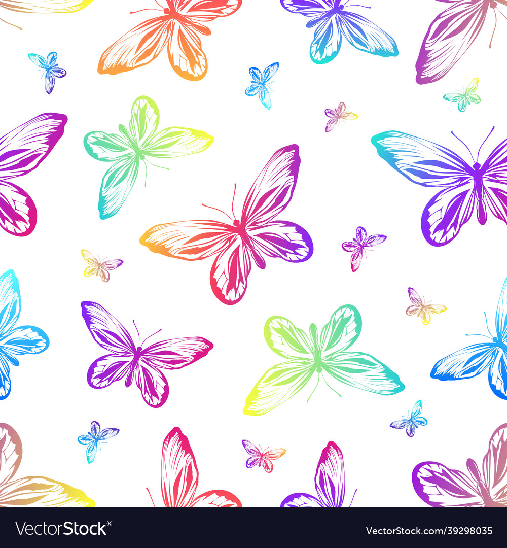 Seamless pattern with rainbow butterflies Vector Image