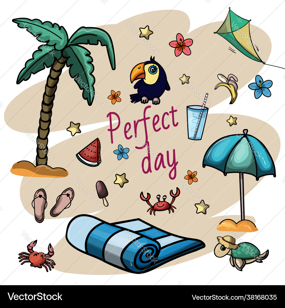 Set cute summer beach party Royalty Free Vector Image