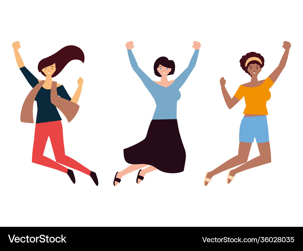 Womens day cheeful group female character Vector Image