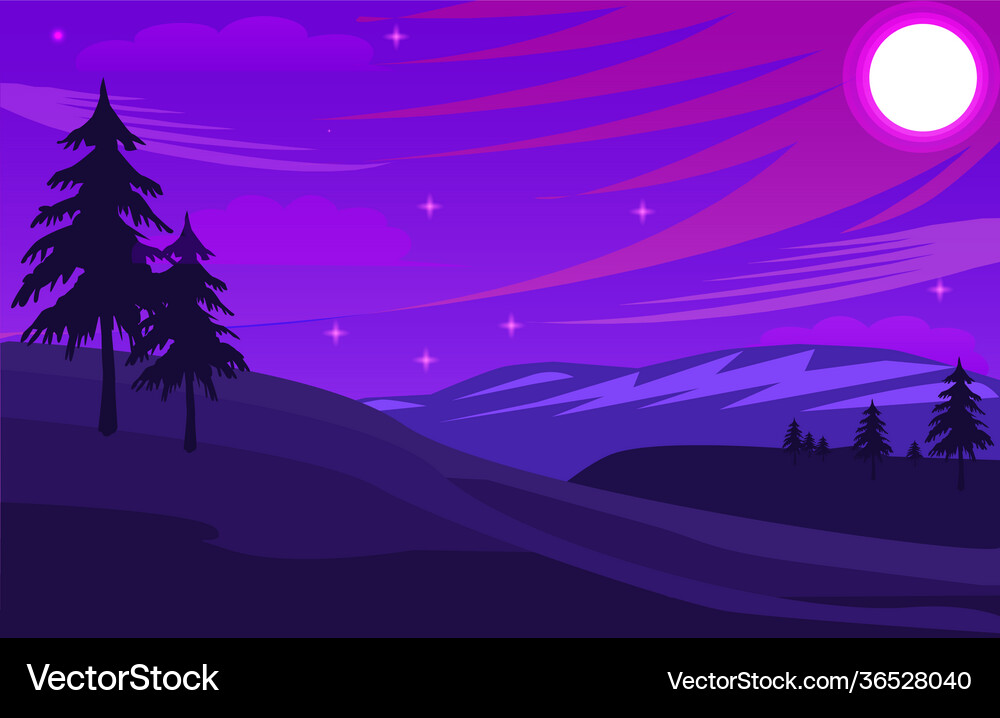 A bright night landscape with trees and moon Vector Image