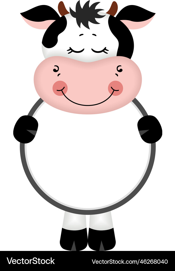 Adorable cow with circle blank sign Royalty Free Vector