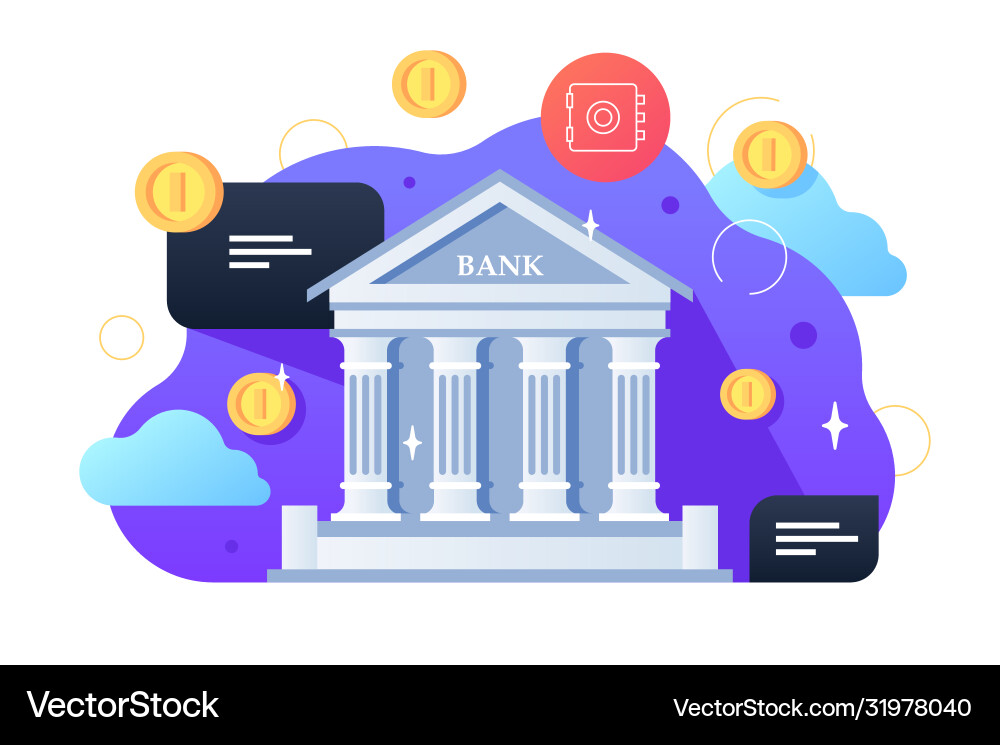 Bank building and coins Royalty Free Vector Image