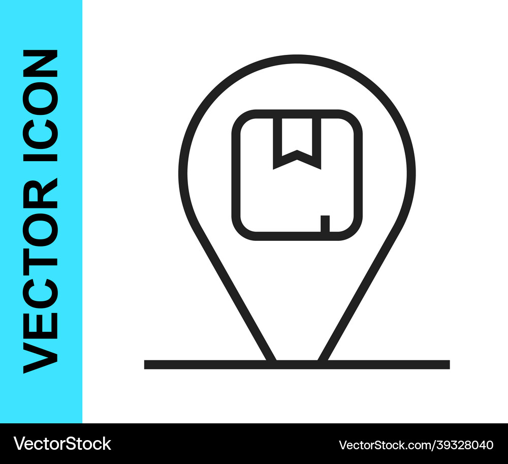 Black line location with cardboard box icon Vector Image