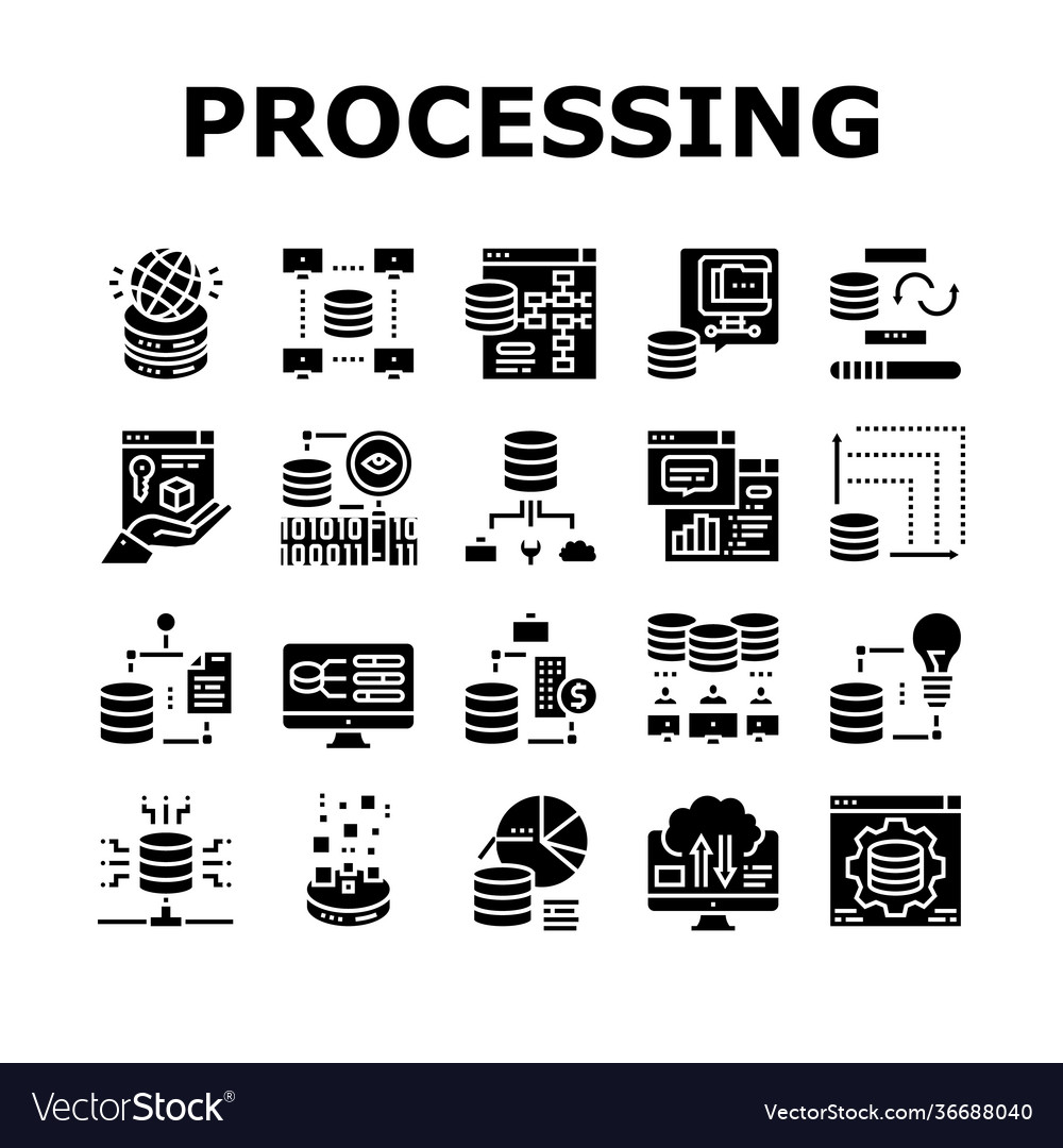 Digital processing collection icons set Royalty Free Vector