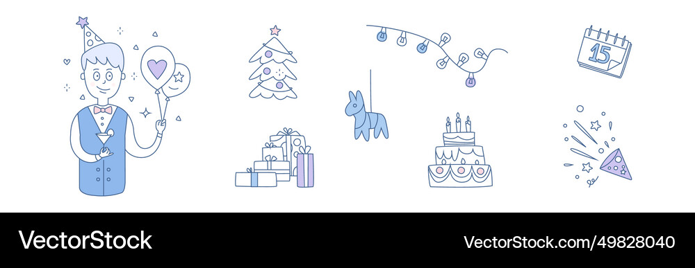 Holiday party doodle object and symbol set Vector Image