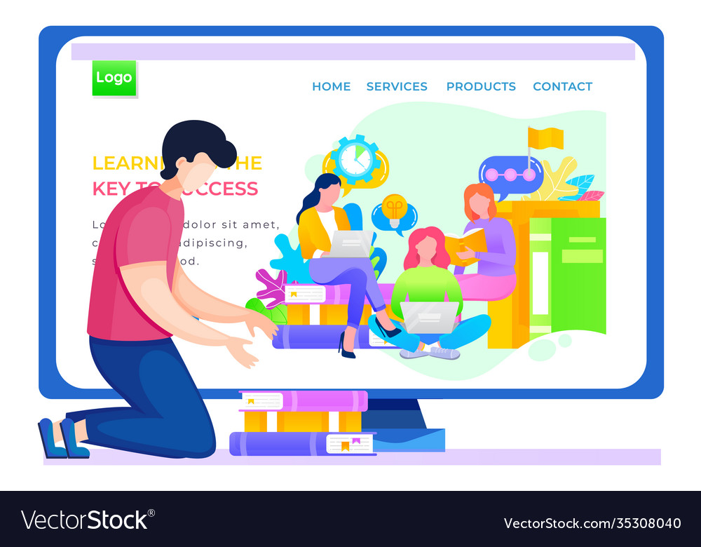 Learning online app landing page template guy Vector Image