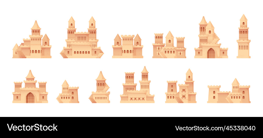 Sand castle collection building fortress Vector Image