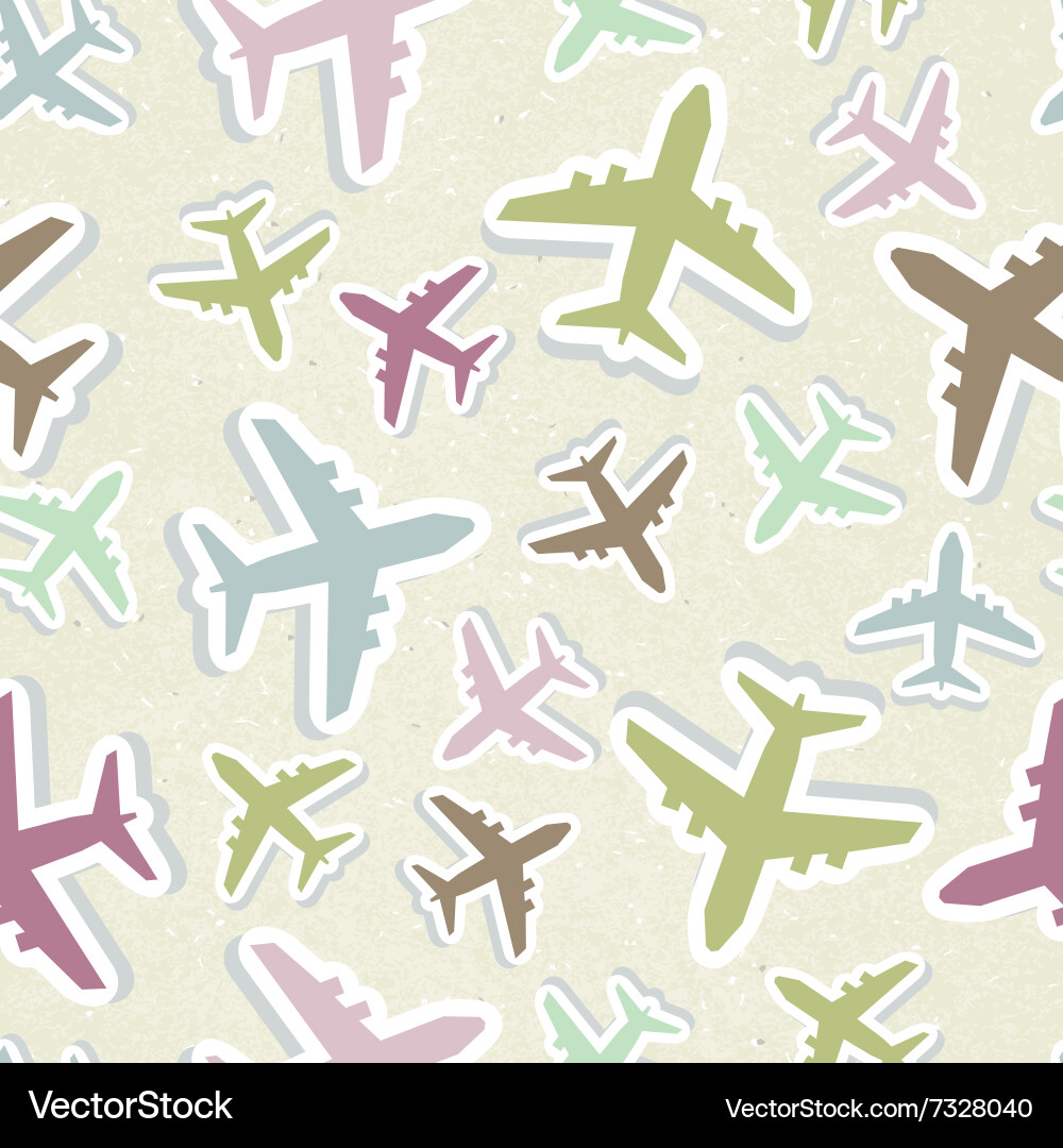 Seamless pattern with colorful airplanes in pastel