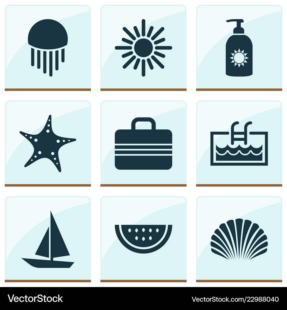 Season icons set with starfish shell sun Vector Image