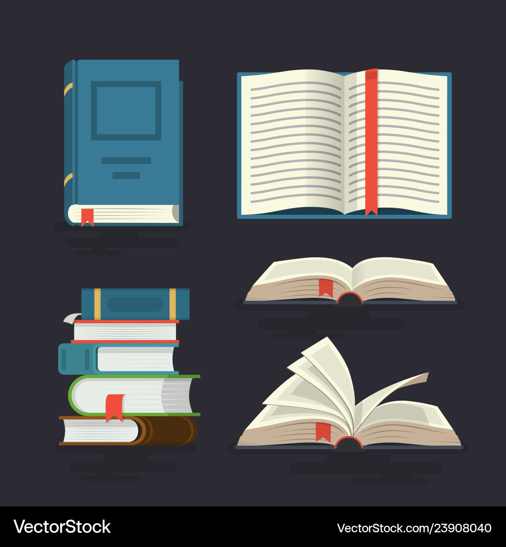 Set book icons in flat design style Royalty Free Vector