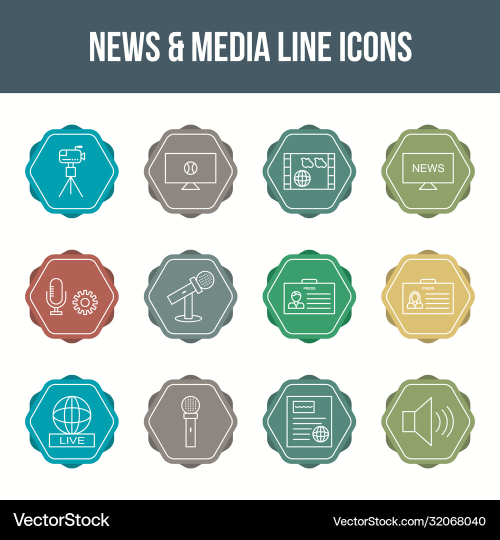 Unique news media line icon set Royalty Free Vector Image