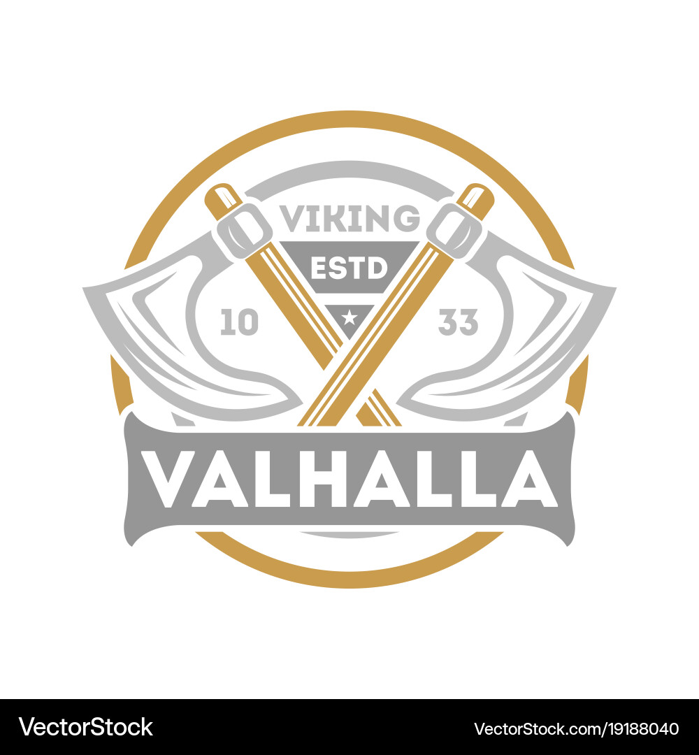 Viking valhalla isolated label with crossed ax Vector Image
