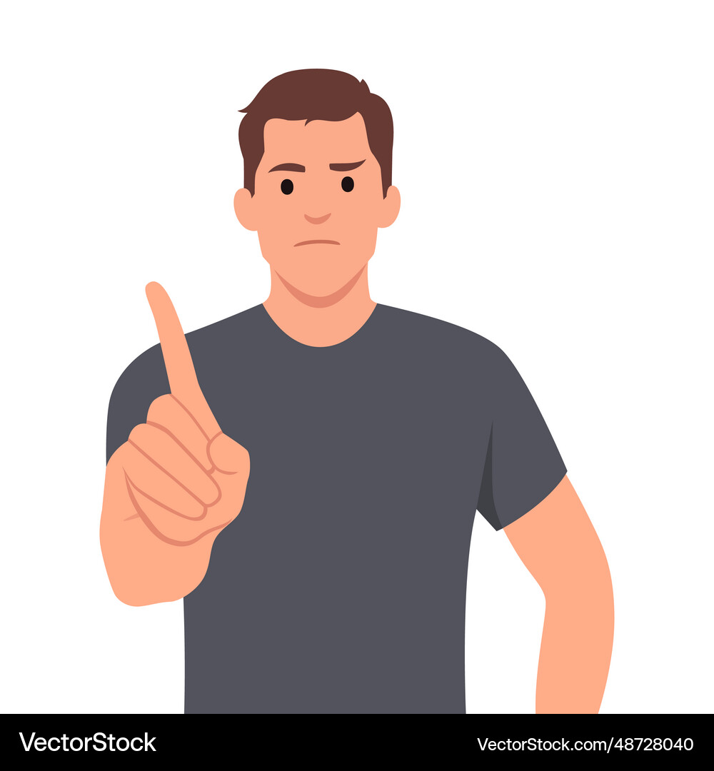 Young man frustrated and pointing to the front Vector Image