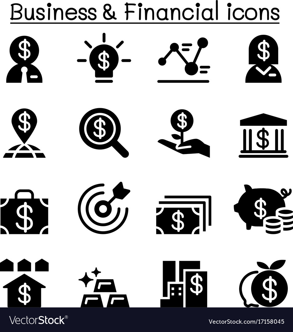 Business financial icon set Royalty Free Vector Image