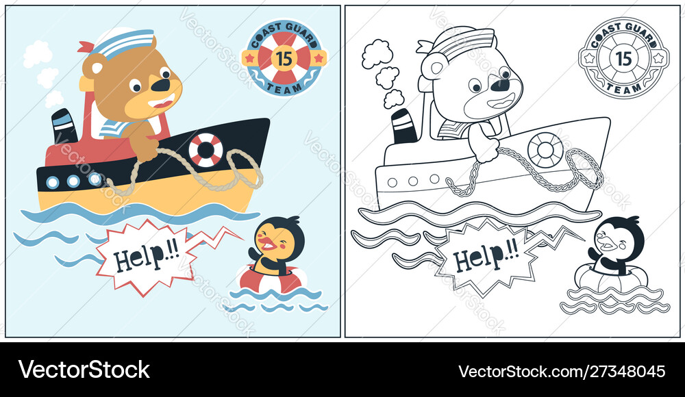 Cartoon bear lifeguard on boat save Royalty Free Vector