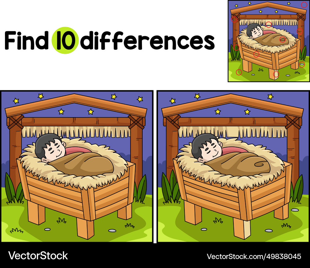 Christian baby jesus find the differences Vector Image