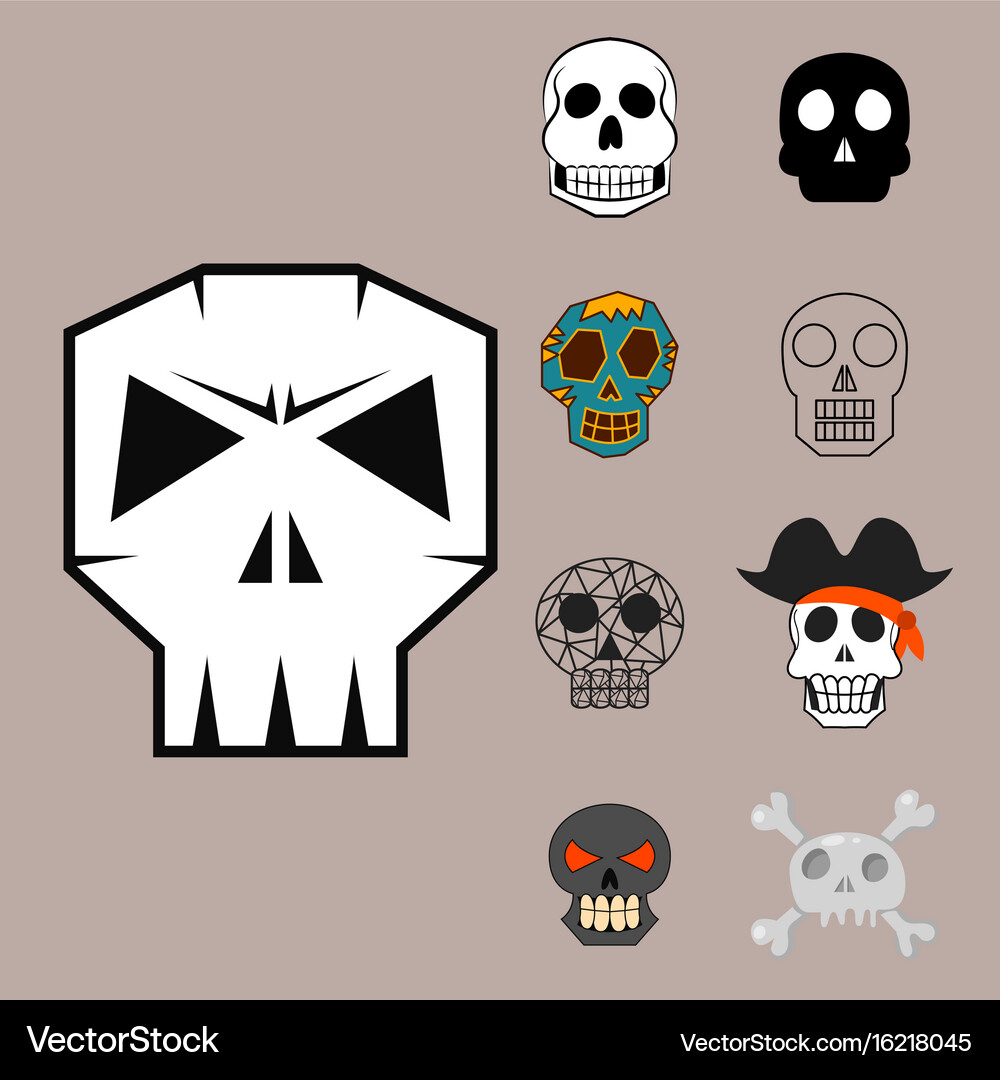 Different style skulls faces Royalty Free Vector Image