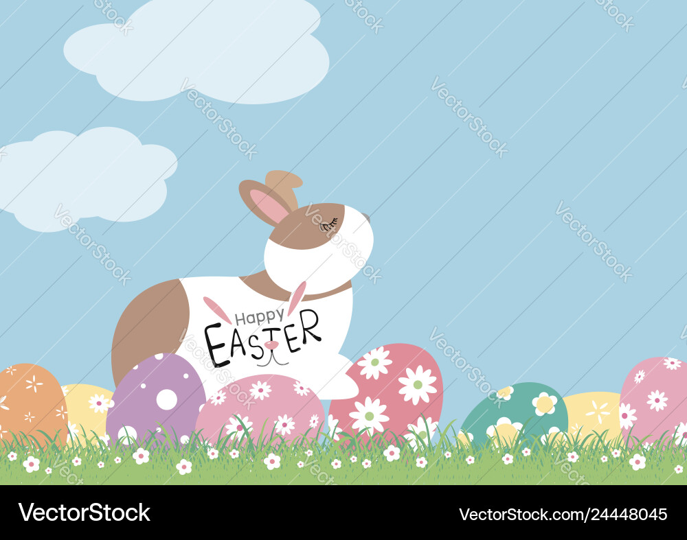 Easter day design rabbit and eggs with flowers Vector Image