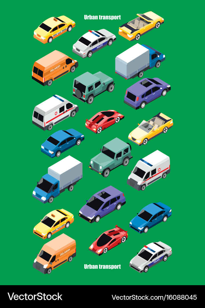Isometric city transport collection Royalty Free Vector