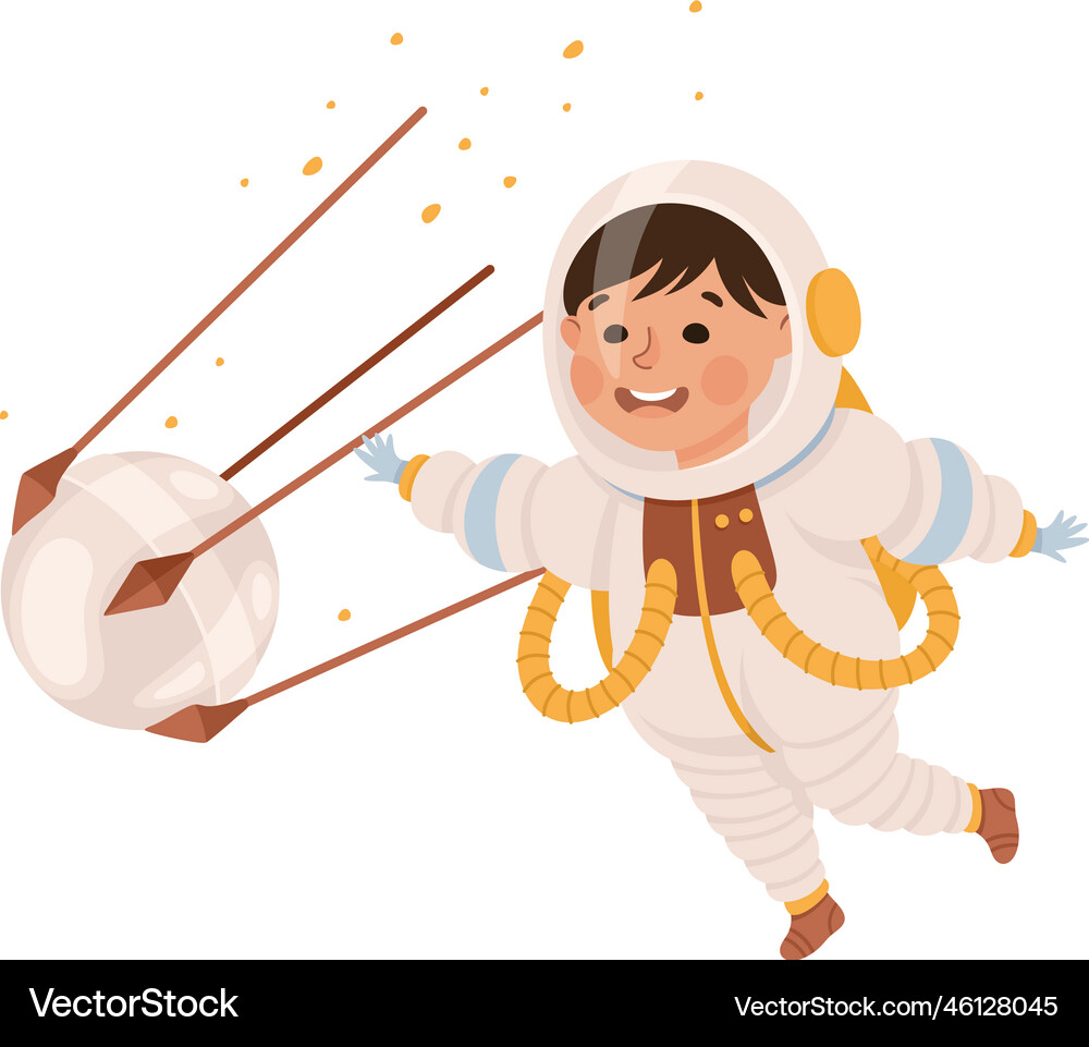 Little child in spacesuit floating with space Vector Image