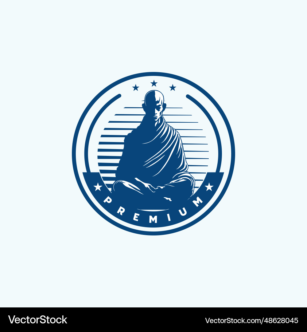 Meditation monk badge logo design Royalty Free Vector Image